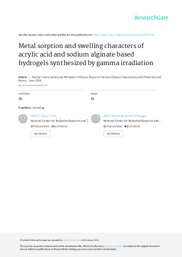 (PDF) Metal sorption and swelling characters of acrylic acid and sodium ...