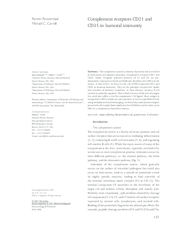 (PDF) Complement receptors CD21 and CD35 in humoral immunity