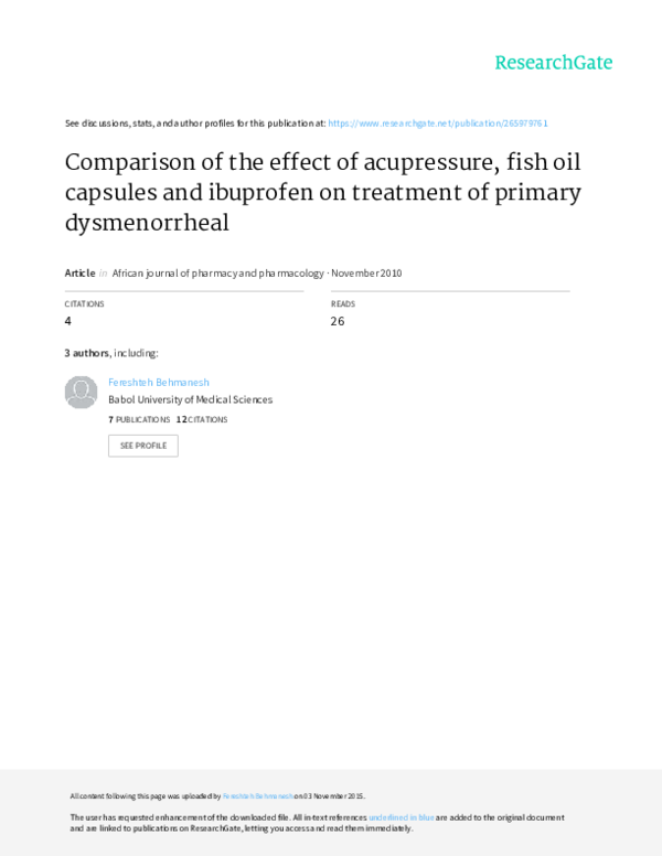 (PDF) Comparison of the effect of acupressure, fish oil capsules and ...