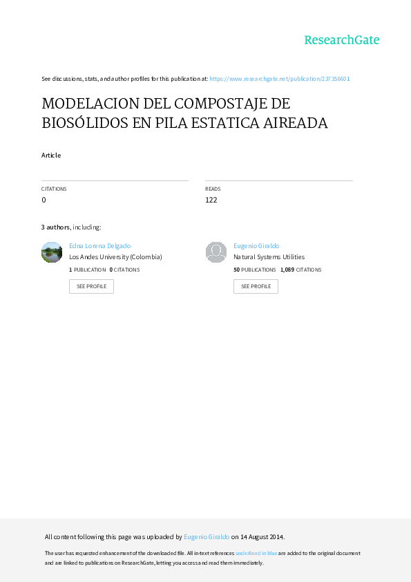 (PDF) Modelacion Del Compostaje De Biosólidos en Pila Estatica Aireada