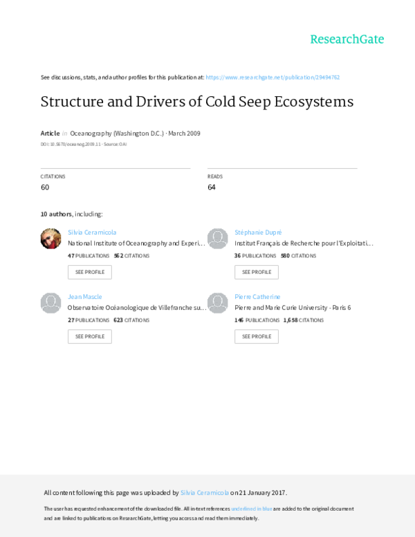 (PDF) Structure and Drivers of Cold Seep Ecosystems