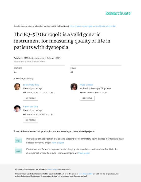 (PDF) The EQ-5 D(Euroqol) is a Valid Generic Instrument for Measuring ...