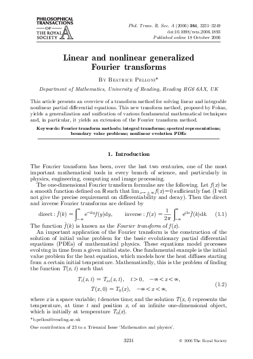 (PDF) Linear and Nonlinear Generalized Fourier Transforms