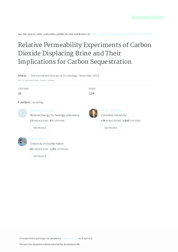 (PDF) Relative Permeability Experiments of Carbon Dioxide Displacing ...
