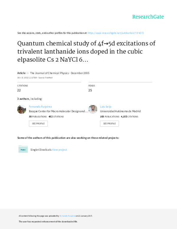 (PDF) Quantum Chemical Study of 4f→ 5d Excitations of Trivalent ...