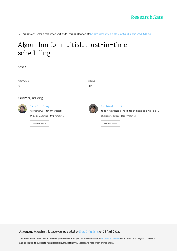 (PDF) Algorithm for Multislot Just-in-Time Scheduling on Identical Parallel Machines