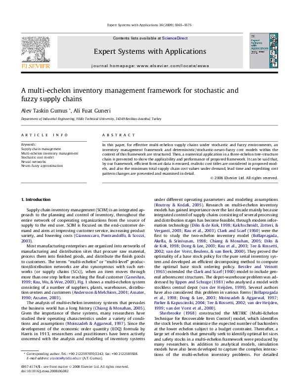 Pdf A Multi Echelon Inventory Management Framework For Stochastic And Fuzzy Supply Chains