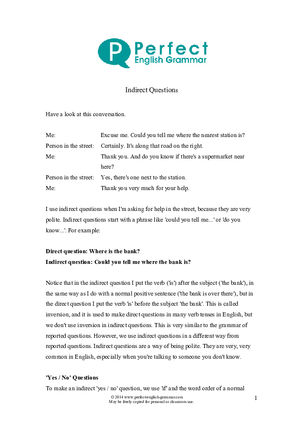 (PDF) Indirect questions explanation
