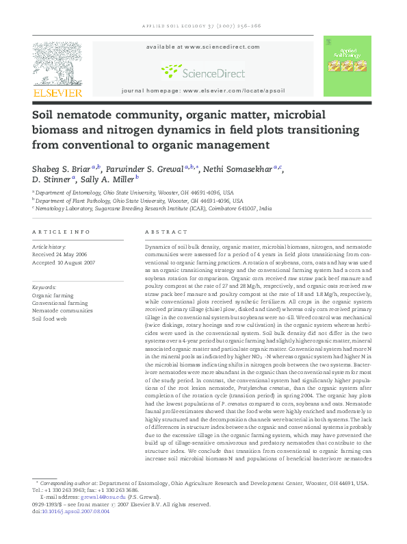 (PDF) Soil Nematode Community, Organic Matter, Microbial Biomass and ...