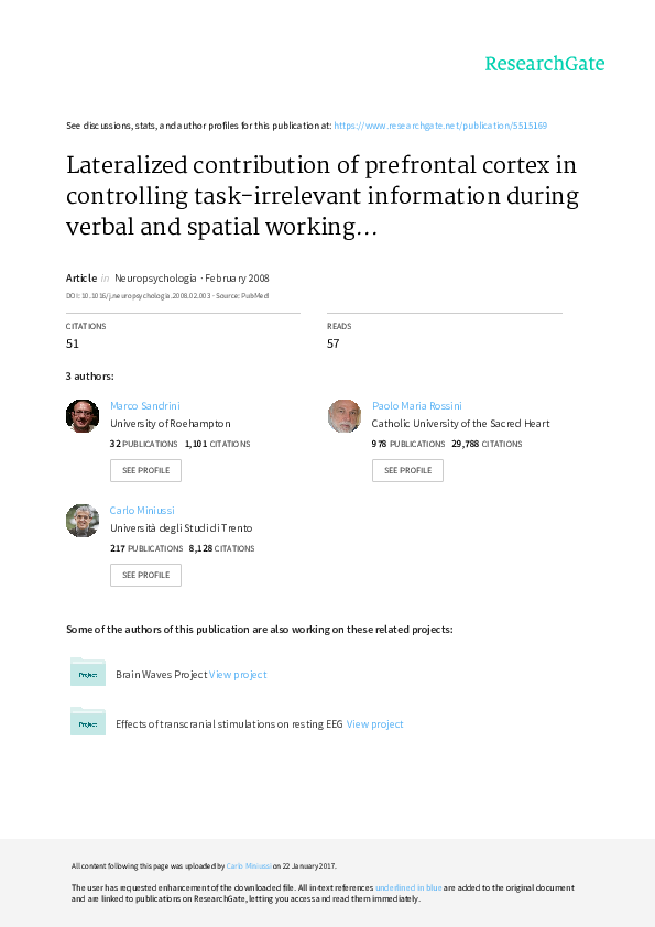Pdf Lateralized Contribution Of Prefrontal Cortex In Controlling Task Irrelevant Information