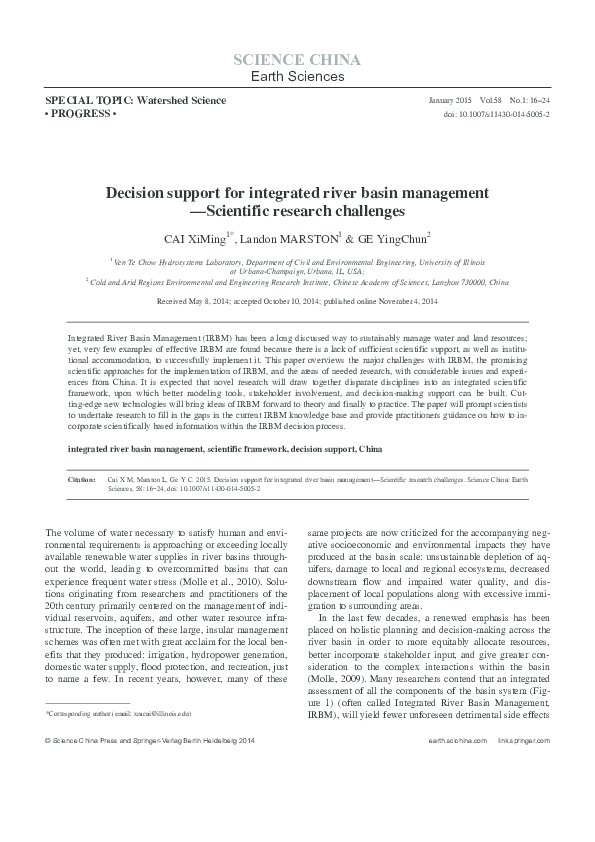 (PDF) Decision support for integrated river basin management ... (PDF) Decision support for integrated river basin management ...