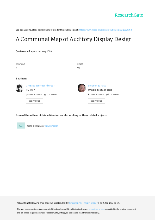 (PDF) A Communal Map of Auditory Display Design