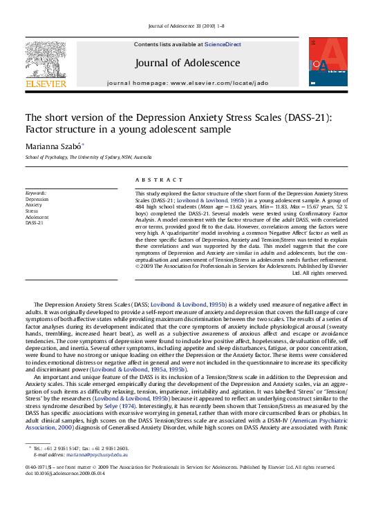 (PDF) The Short Version of the Depression Anxiety Stress Scales (DASS ...
