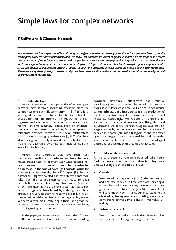 (PDF) Simple Laws for Complex Networks
