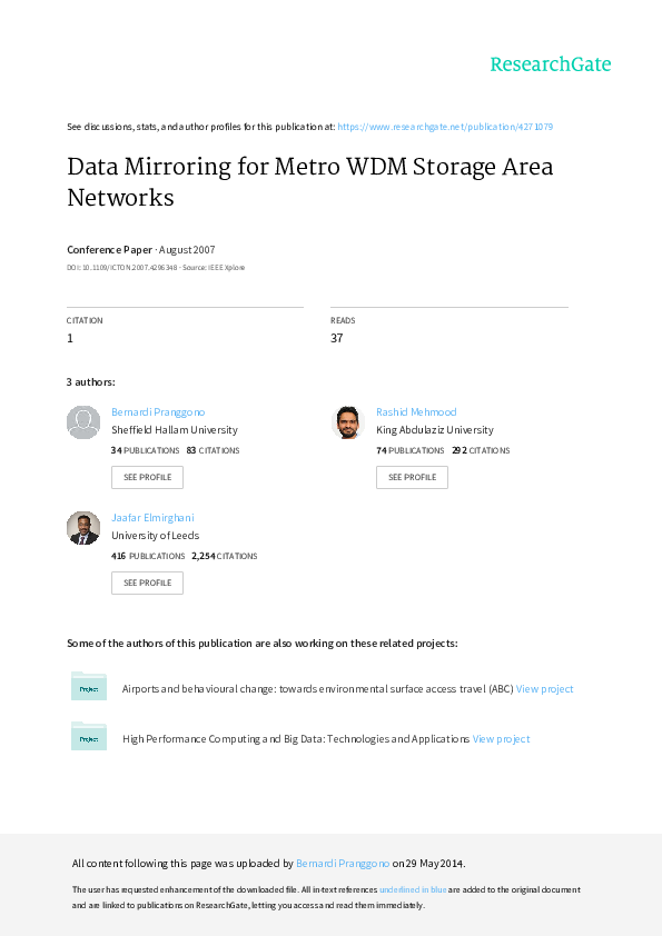 (PDF) Data Mirroring for Metro WDM Storage Area Networks