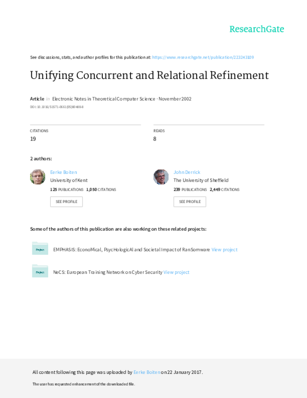 (PDF) Unifying Concurrent and Relational Refinement