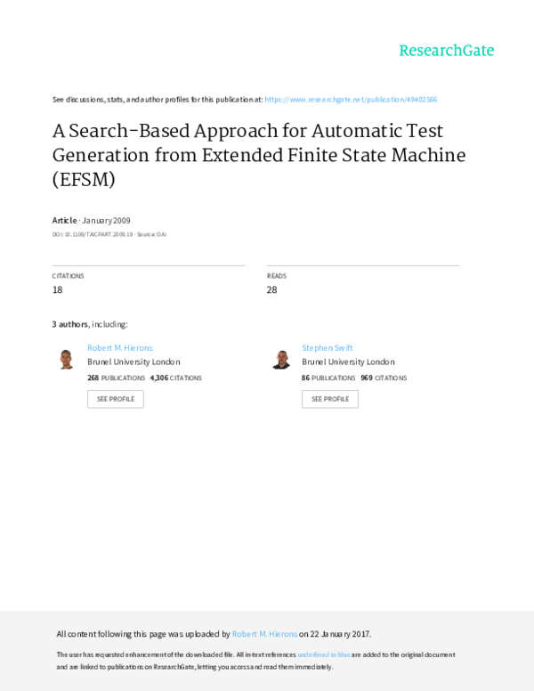 Pdf A Search Based Approach For Automatic Test Generation From Extended Finite State Machine