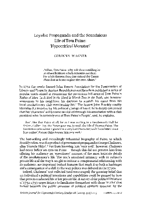 (PDF) Loyalist Propaganda and the Scandalous Life of Tom Paine:'Hypocritical Monster!' Journal ...