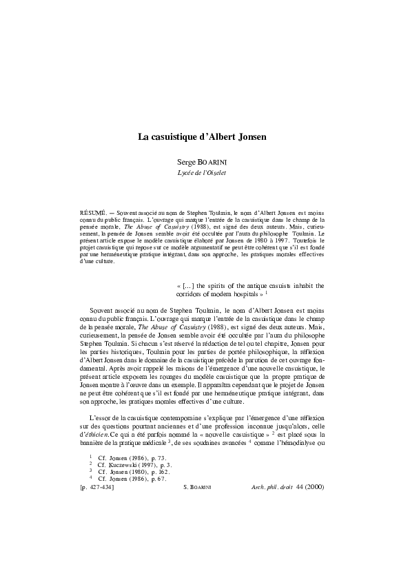 (PDF) La casuistique d'Albert Jonsen