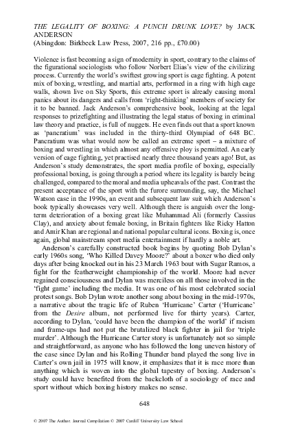 (PDF) THE LEGALITY OF BOXING: A PUNCH DRUNK LOVE? by JACK ANDERSON