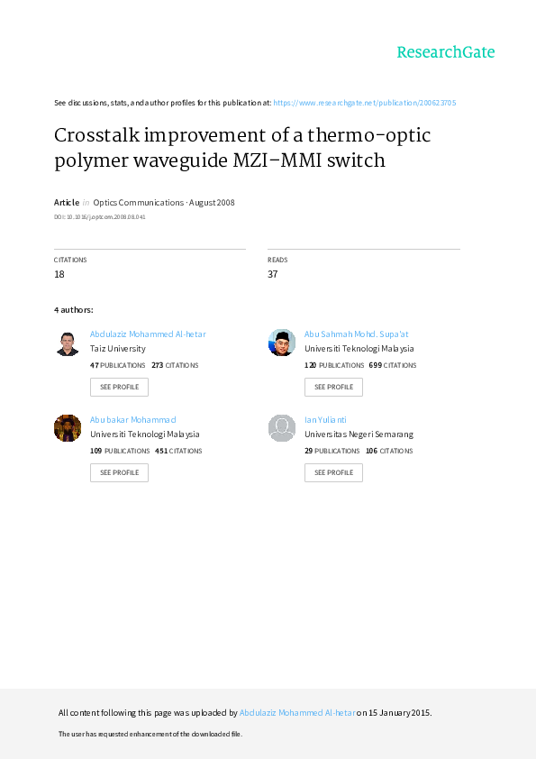 (PDF) Low power polymeric thermo-optic digital optical switch | Ian Yulianti - Academia.edu