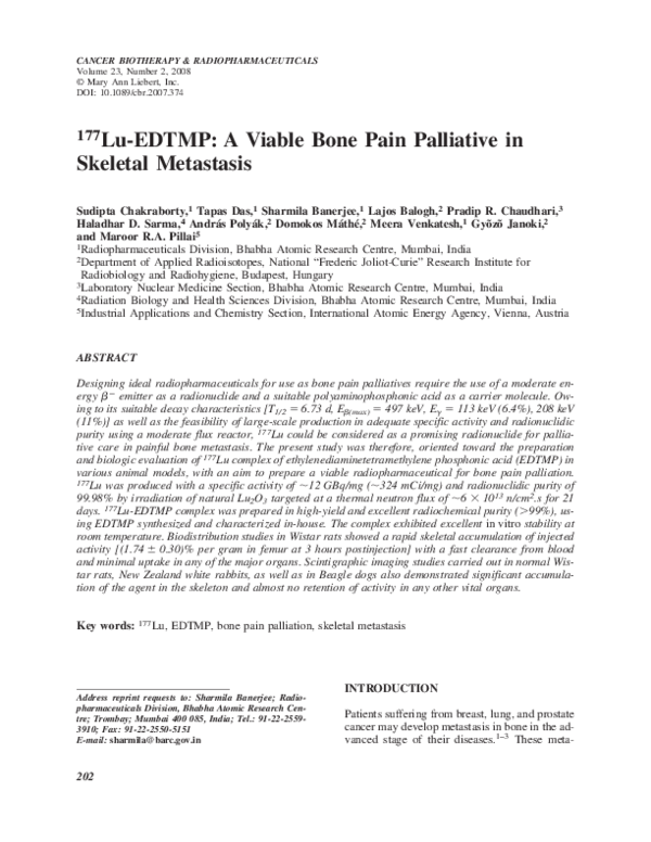 (PDF) 177Lu-EDTMP: A Viable Bone Pain Palliative In Skeletal Metastasis