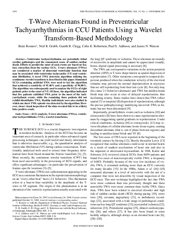 (PDF) T-Wave Alternans Found In Preventricular Tachyarrhythmias In CCU Patients Using a Wavelet ...