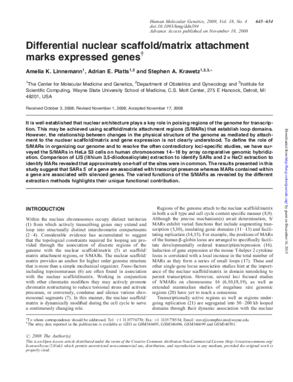 (PDF) Differential Nuclear Scaffold/Matrix Attachment Marks Expressed Genes