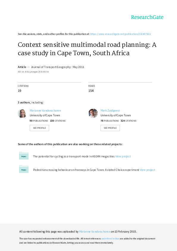 (PDF) Context sensitive multimodal road planning: a case study in Cape ...