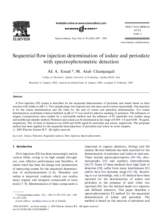 Pdf Sequential Flow Injection Determination Of Iodate And Periodate With Spectrophotometric