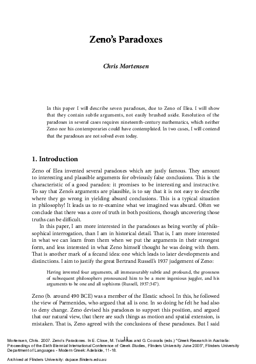 (PDF) Zeno's Paradoxes.