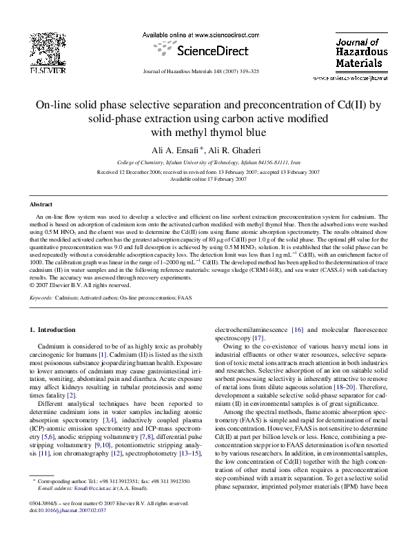 Pdf On Line Solid Phase Selective Separation And Preconcentration Of