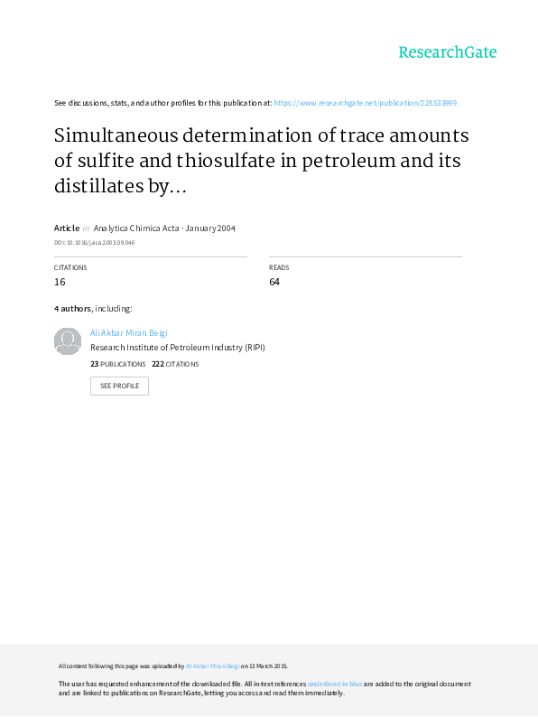 Pdf Simultaneous Determination Of Trace Amounts Of Cadmium Nickel And Cobalt In Water Samples
