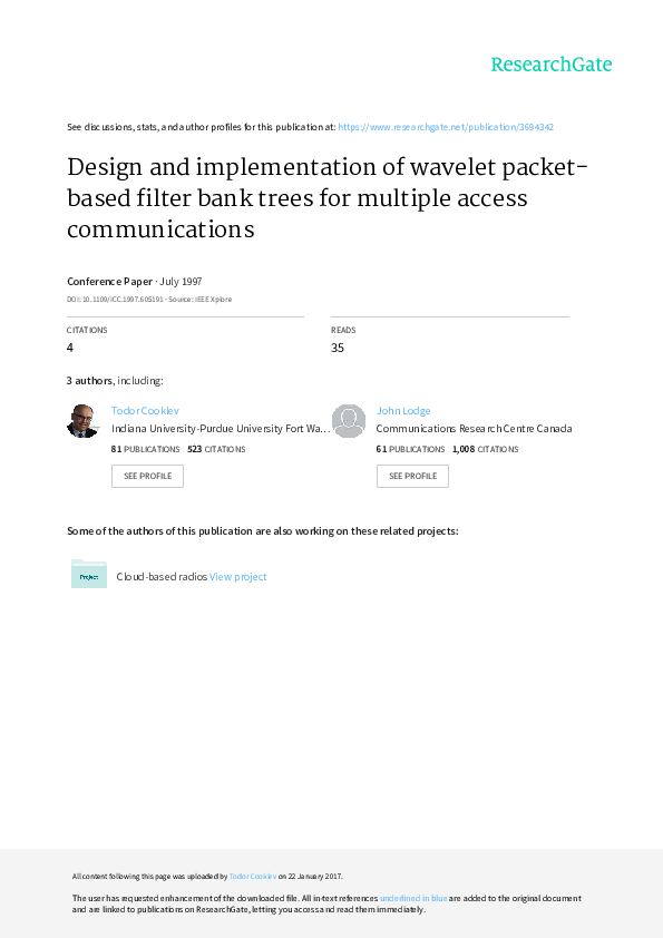 (PDF) Design and Implementation of Wavelet Packet-Based Filter Bank Trees for Multiple Access ...