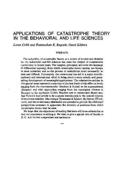 (PDF) Applications of Catastrophe Theory In the Behavioral and Life Sciences