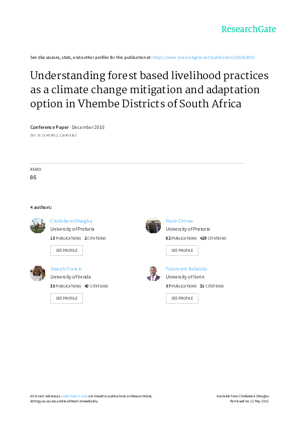 (PDF) Understanding forest based livelihood practices as a climate ...