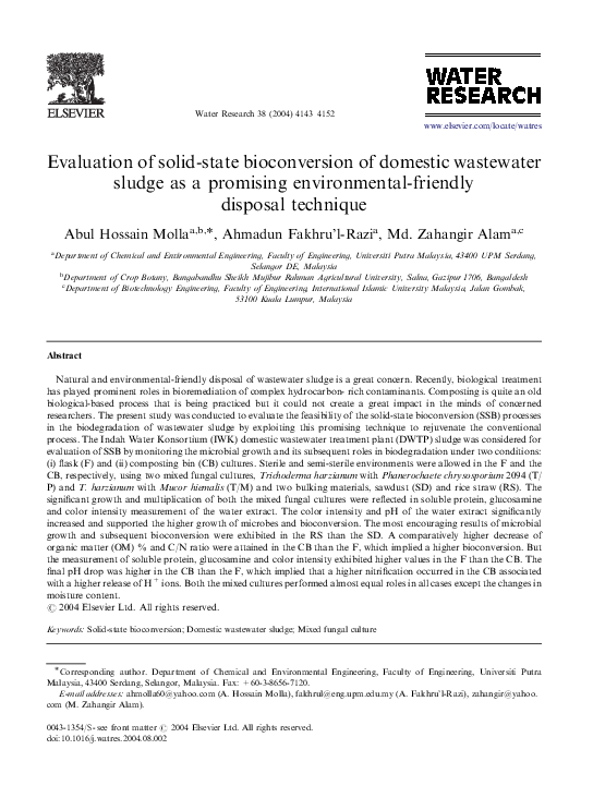 (PDF) Evaluation of Solid-State Bioconversion of Domestic Wastewater ...
