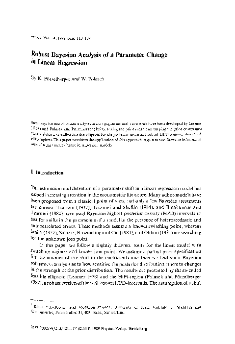(PDF) Robust Bayesian Analysis of a Parameter Change In Linear Regression
