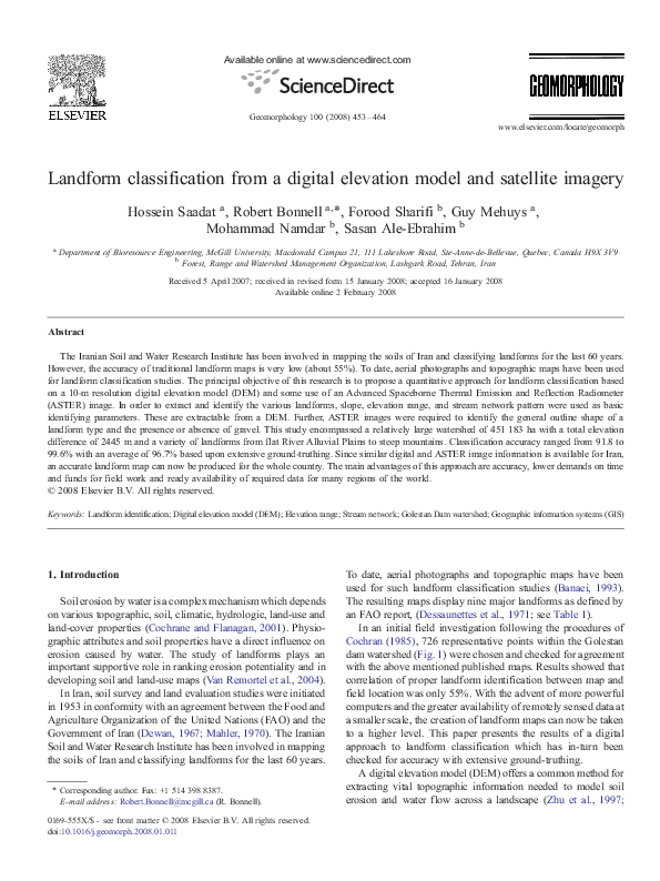 (PDF) Landform Classification From a Digital Elevation Model and ...