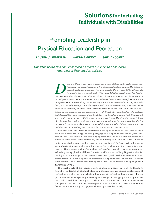 (PDF) Promoting Leadership In Physical Education and Recreation