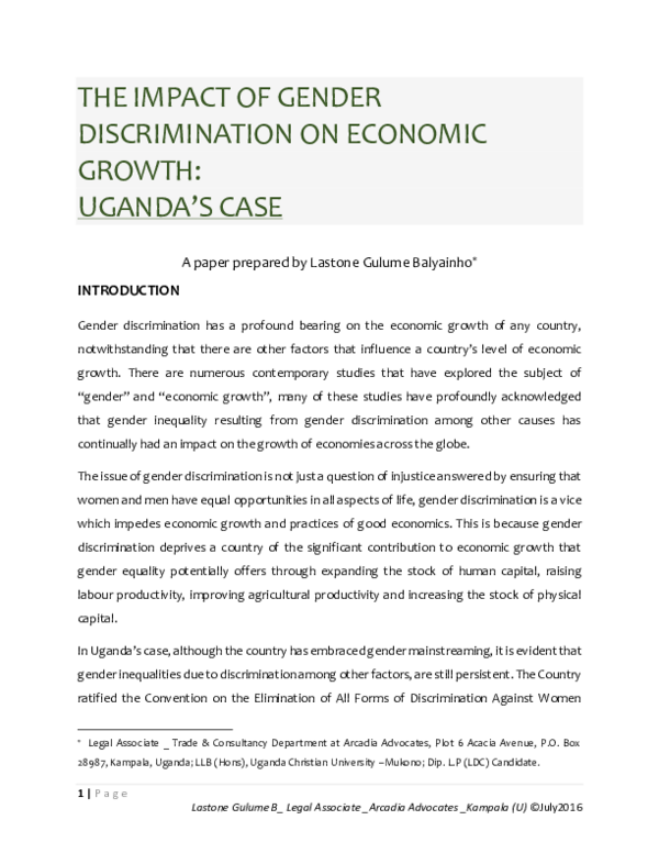 (PDF) THE IMPACT OF GENDER DISCRIMINATION ON ECONOMIC GROWTH: UGANDA'S CASE