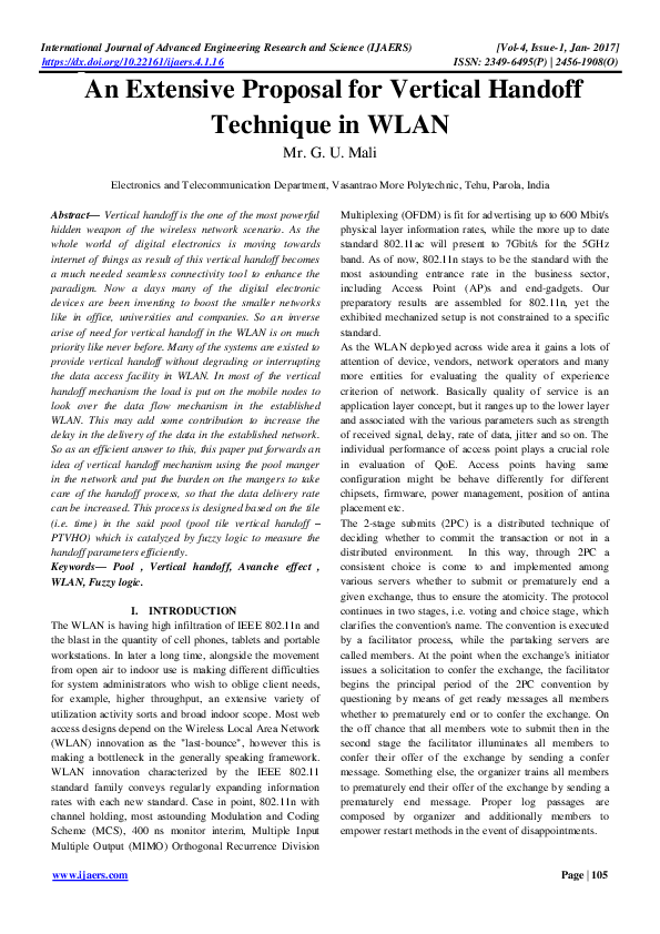 (PDF) An Extensive Proposal for Vertical Handoff Technique in WLAN