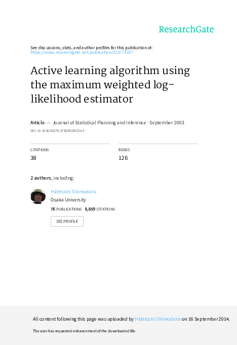Pdf Active Learning Algorithm Using The Maximum Weighted Log Likelihood Estimator