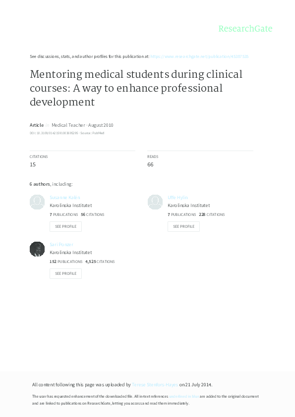(PDF) Mentoring Medical Students During Clinical Courses: A Way to ...