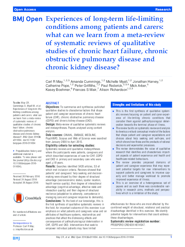 (PDF) Experiences of long-term life-limiting conditions among patients ...