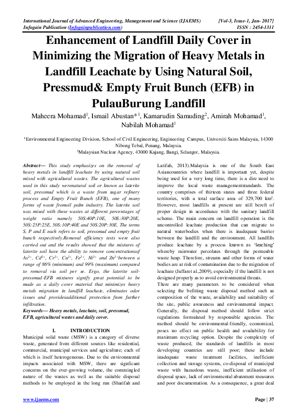 (PDF) Enhancement of Landfill Daily Cover in Minimizing the Migration ...