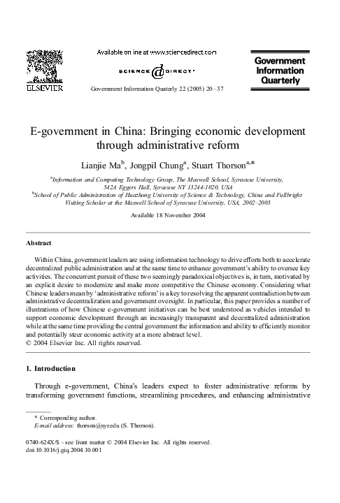 (PDF) E-Government In China: Bringing Economic Development Through ...