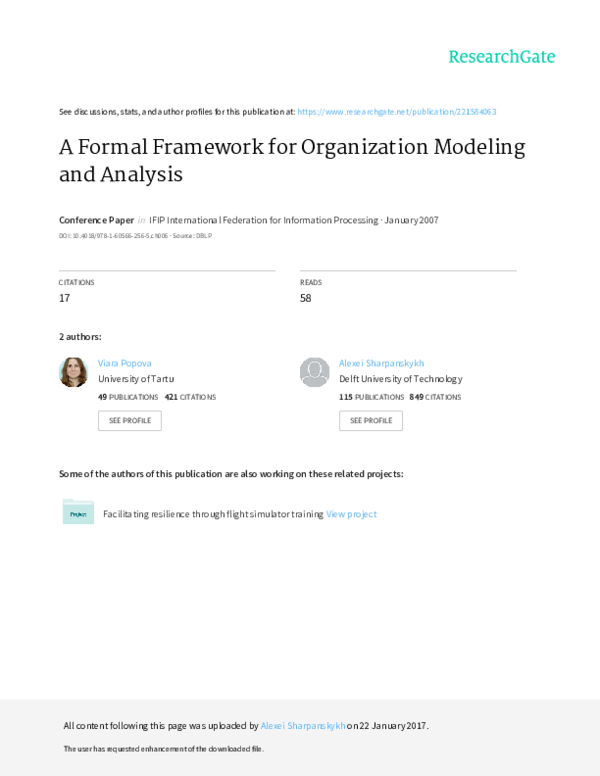 (PDF) A Formal Framework for Organization Modeling and Analysis