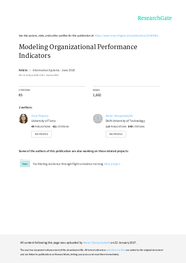 (PDF) Modeling Organizational Performance Indicators | Viara Popova ...