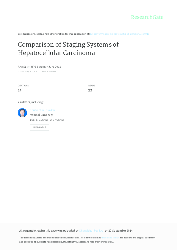 (PDF) Comparison of Staging Systems of Hepatocellular Carcinoma